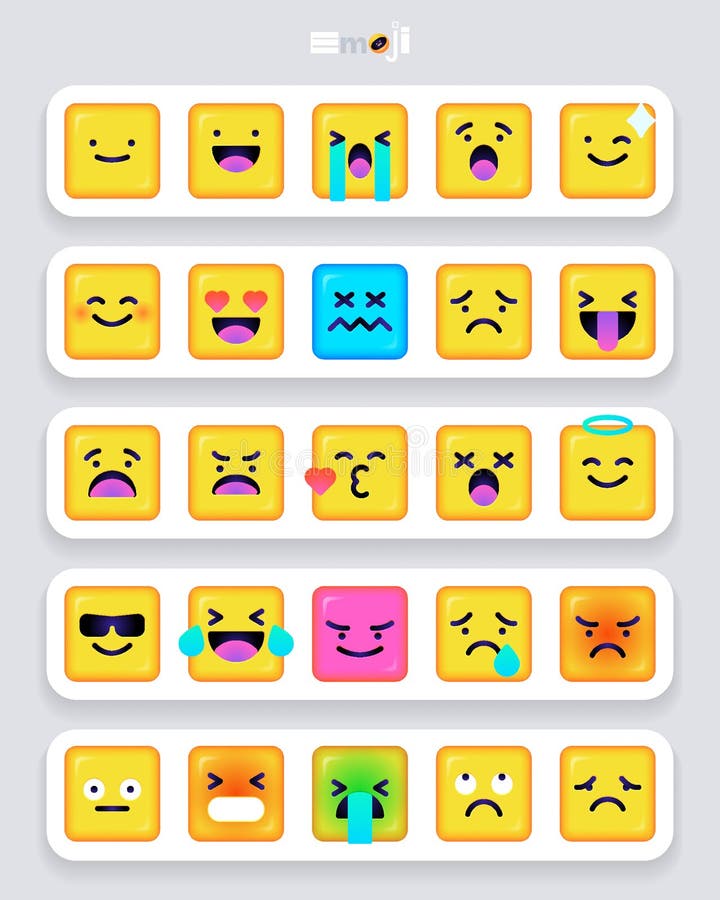 Square Emoticons Yellow Emoji Faces Emoticon Smile, Digital Smiley ...