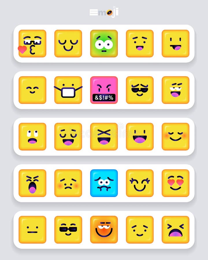 Square Emoticons Yellow Emoji Faces Emoticon Smile, Digital Smiley ...