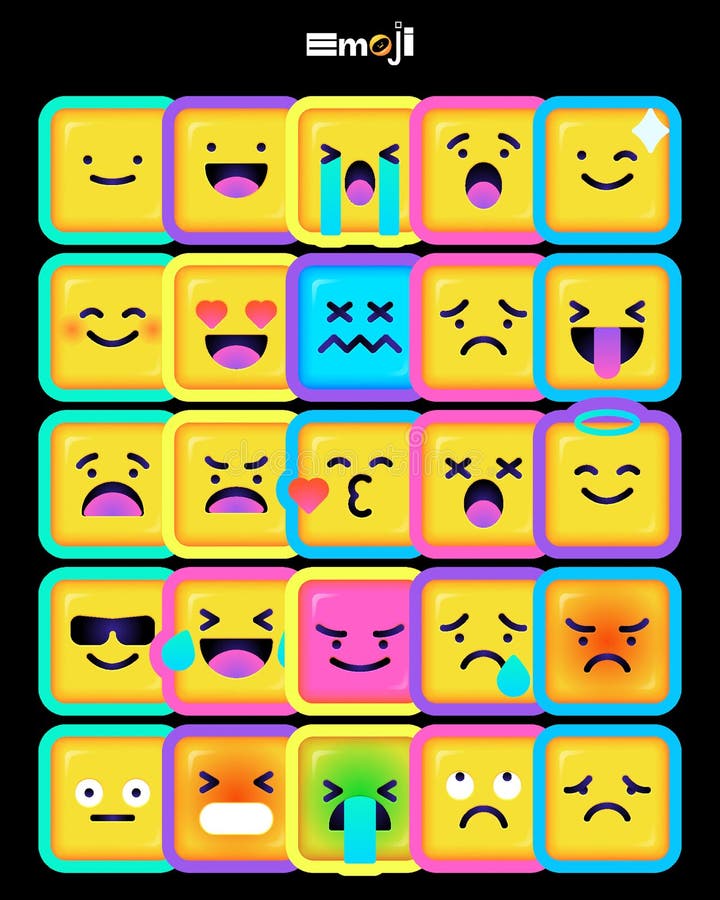 Square Emoticons Yellow Emoji Faces Emoticon Smile, Digital Smiley ...