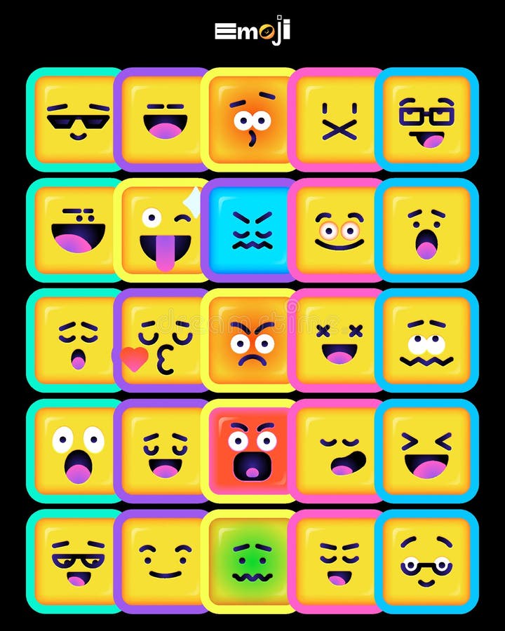 Square Emoticons Yellow Emoji Faces Emoticon Smile, Digital Smiley ...
