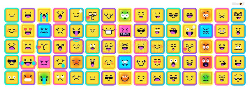 Square Emoticons Yellow Emoji Faces Emoticon Smile, Digital Smiley ...