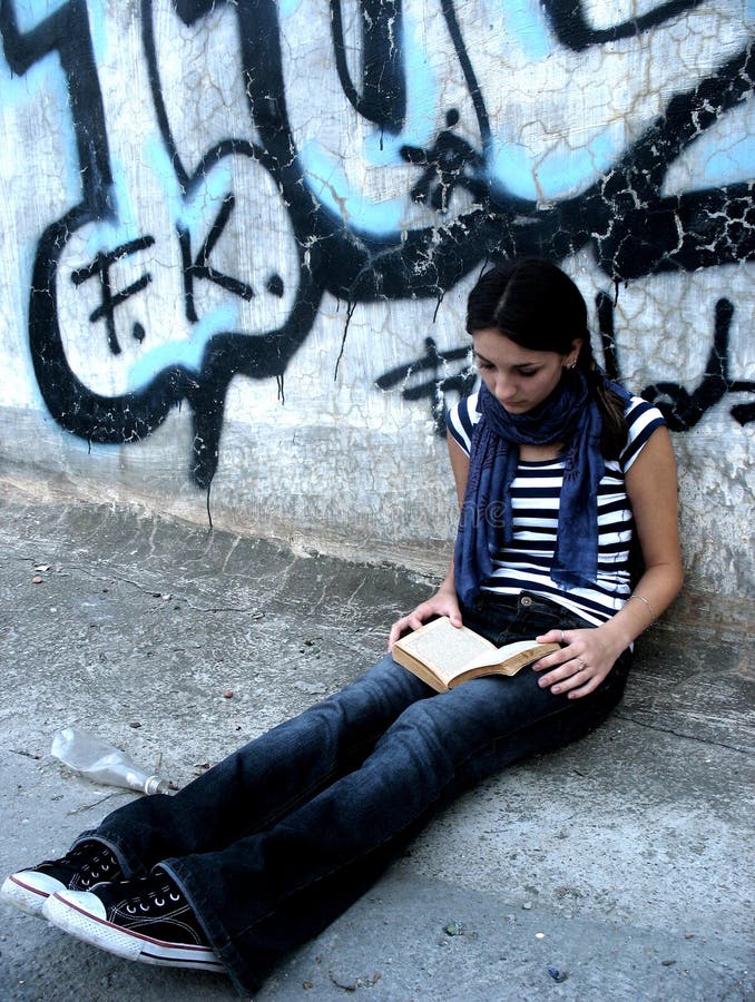 Emo girl reading stock image. Image of mark, atractive - 10995701