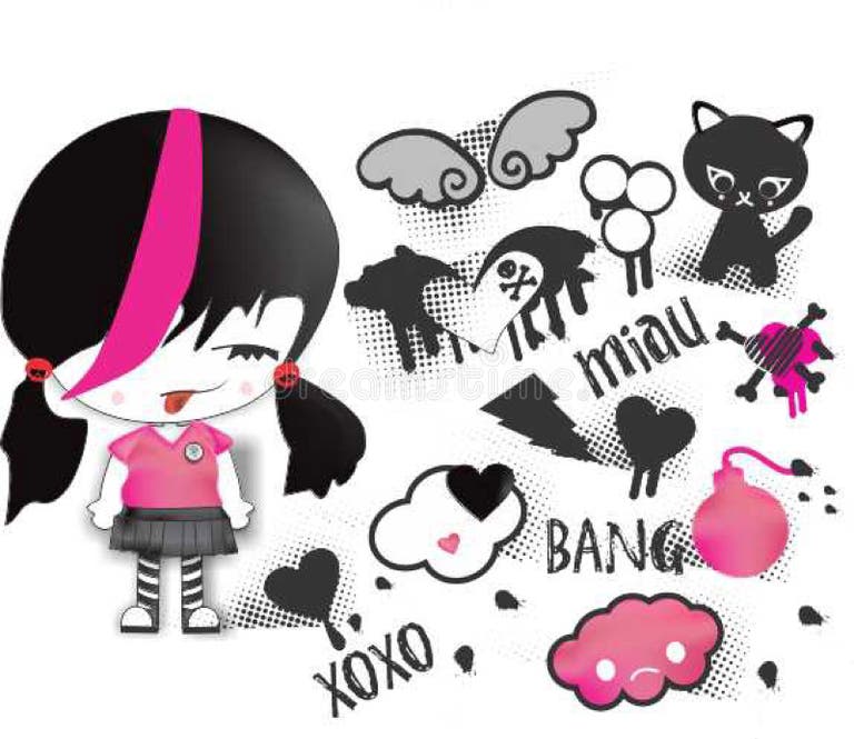 Emo stickers pack stock illustration. Illustration of checked - 78623444