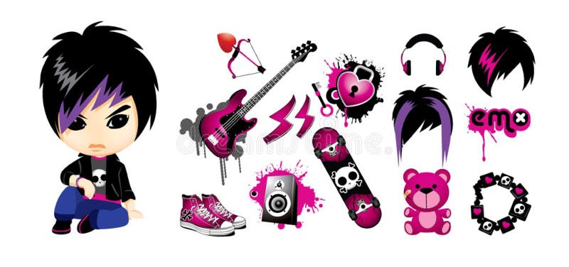 Emo stickers pack stock illustration. Illustration of bubble - 78623798