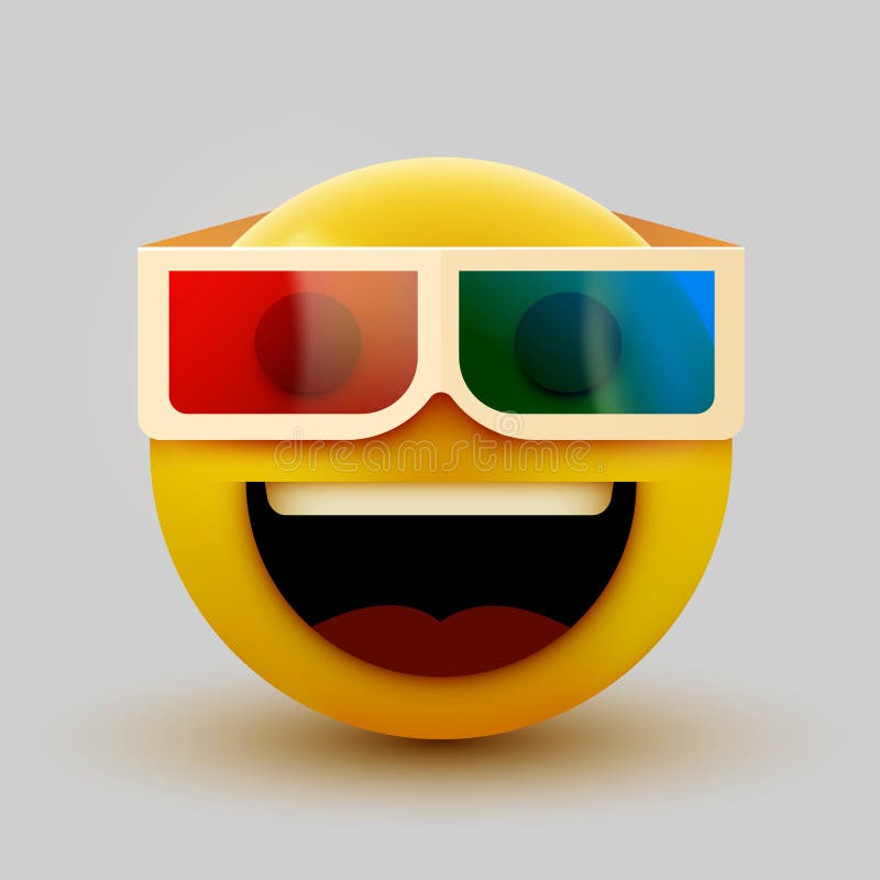 Emoji with 3d Glasses, Emoticon Watching 3d Movie, 3d Rendering. Stock ...