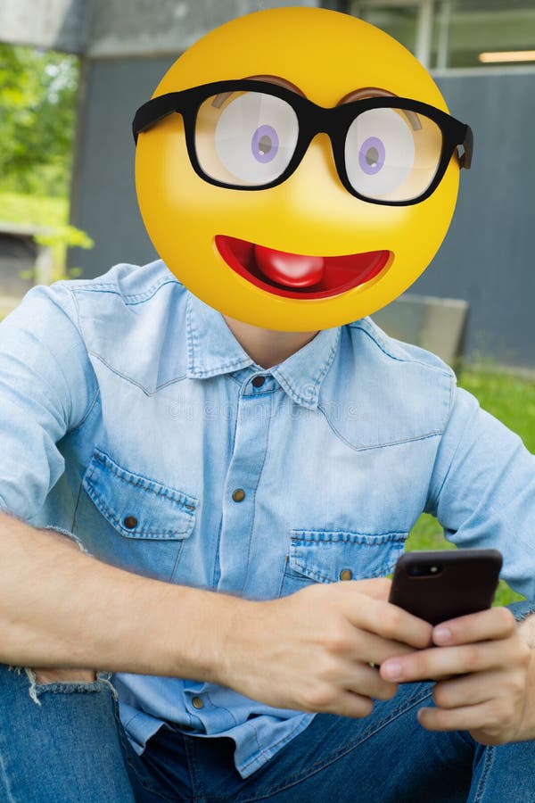 Emoji Head Man Taking Selfie with Tablet. Stock Image - Image of enjoy ...