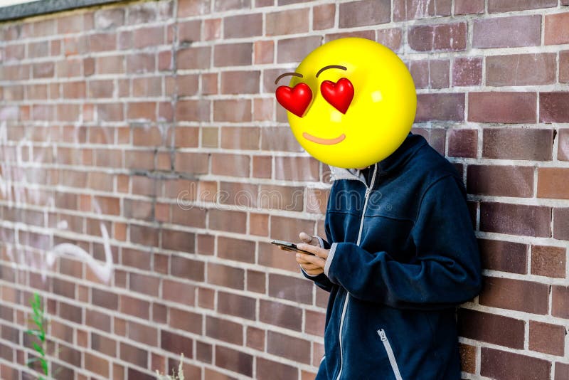 Emoji Head Man Using a Smartphone Stock Image - Image of positive ...