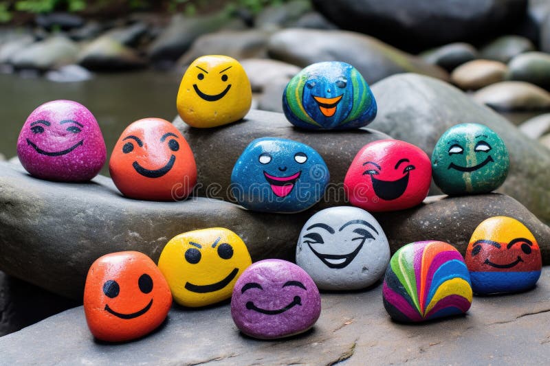 Emoji Icons Painted on Vibrant Colored Rocks Stock Illustration ...