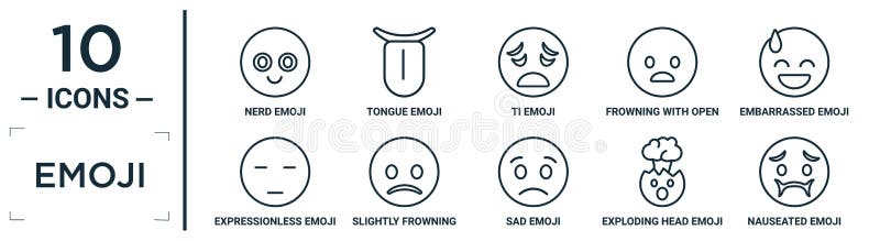 Emoji Linear Icon Set. Includes Thin Line Sweating Emoji, Laughing ...