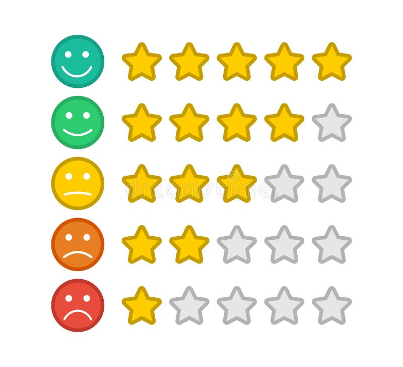 Emoji with Star Rating. Feedback Emoticon. Star Rating Stock Vector ...