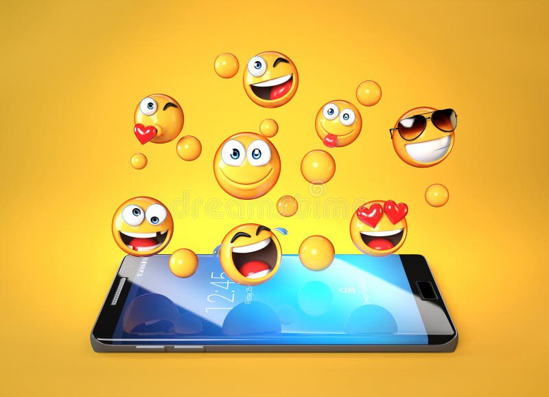 Emojis Around Mobile Phone, Smart Phone Messaging with Emoticons 3d ...