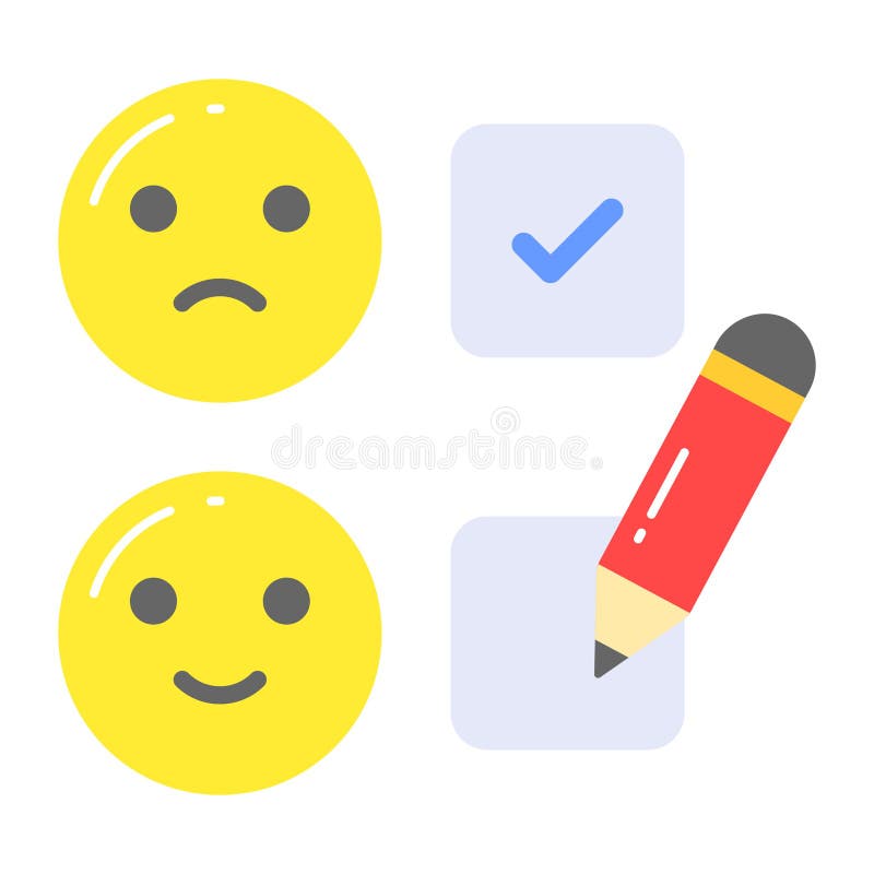 Emojis with Checkmark and Pencil, Concept of Feedback Vector Stock ...