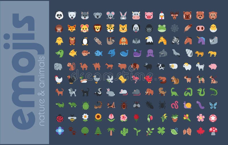 Emojis Nature and Animals Set with 130 Vectors Editorial Stock Vector ...