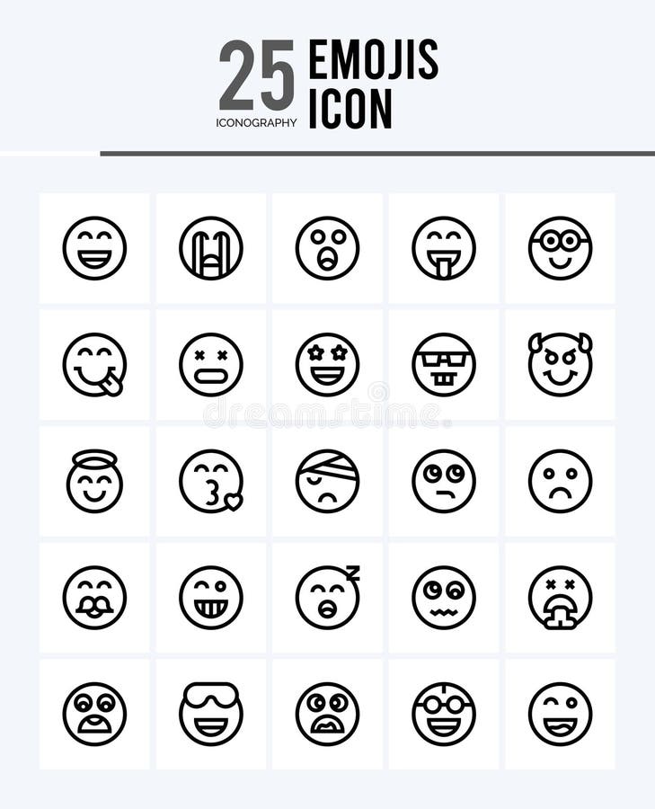 25 Emojis Outline Icons Pack Vector Illustration Stock Vector ...