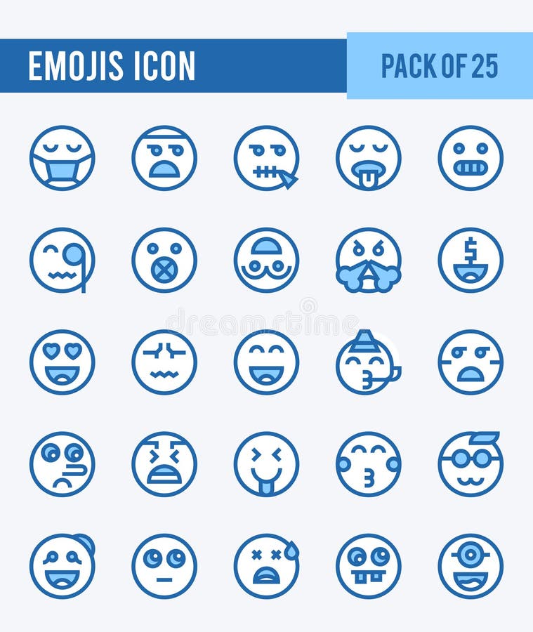 25 Emojis. Two Color Icons Pack. Vector Illustration Stock Vector ...