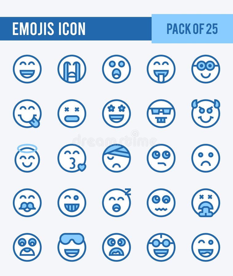 25 Emojis. Two Color Icons Pack. Vector Illustration Stock Vector ...