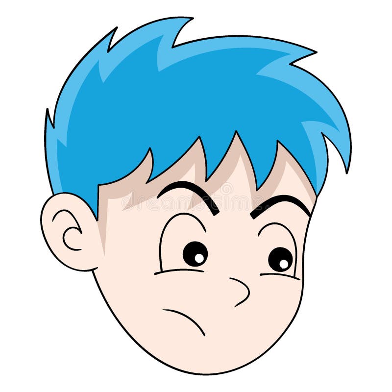 Emoticon Blue Haired Boy Head Expression Serious Focus Face Stock ...
