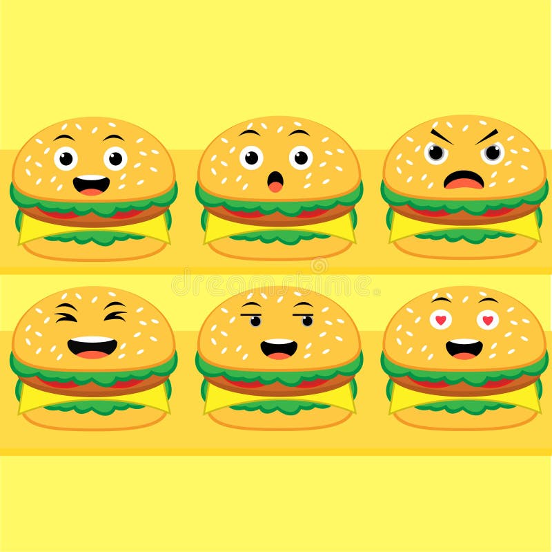 Illustration Vector Graphic Burger Set Face Expression Cartoon ...