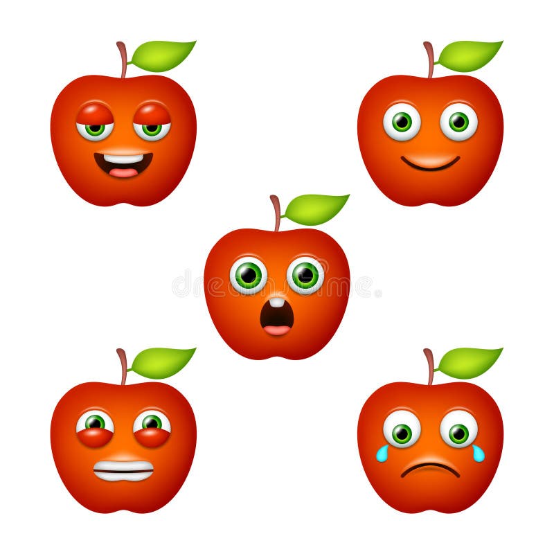 Emoticon of Cute Apple. Isolated Vector Set Stock Vector - Illustration ...