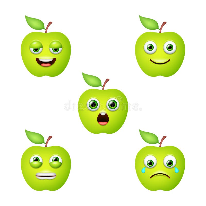 Emoticon of Cute Apple. Isolated Vector Set Stock Vector - Illustration ...