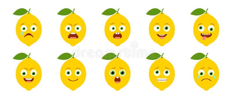 Emoticon of Cute Lemon. Isolated Vector Set Stock Vector - Illustration ...