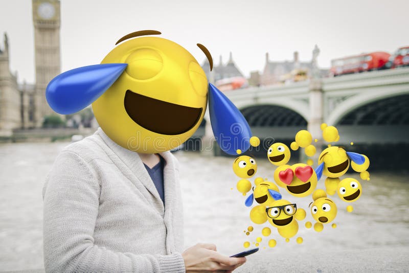 Emoticon Di Risata Che Riceve I Emojis Fotografia Stock - Immagine di ...