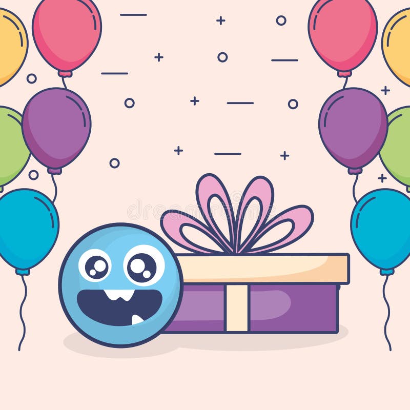 Emoticon Face with Balloons Helium and Gift Stock Vector - Illustration ...