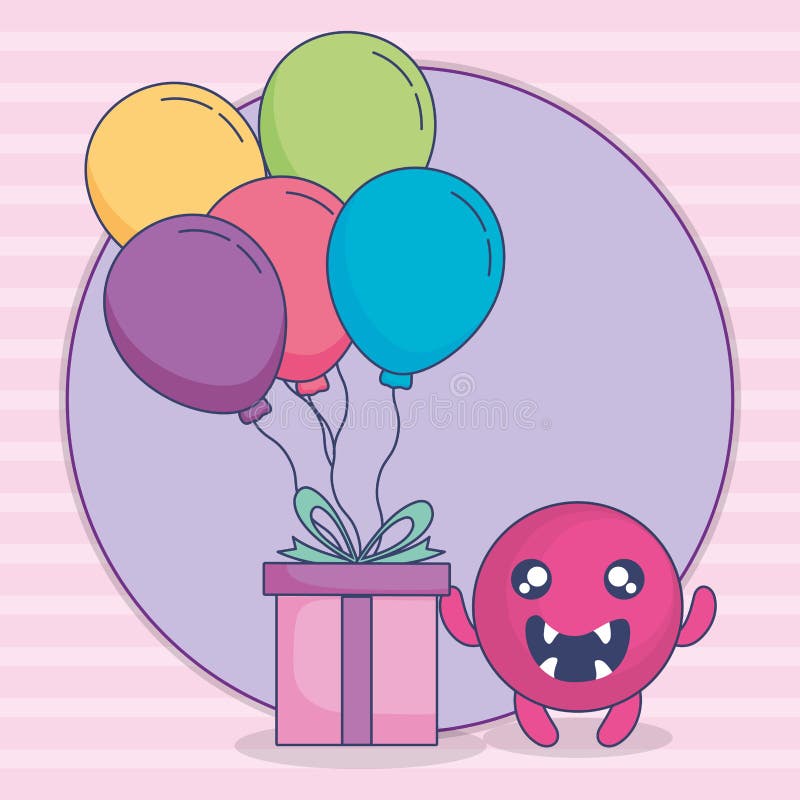 Emoticon Face with Balloons Helium and Gift Stock Vector - Illustration ...