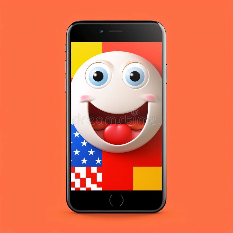 Emoticon Face Emoticon on Smartphone Screen. 3d Rendering Stock ...