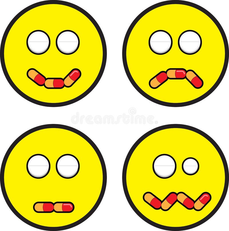 Emoticon Faces with Pill Expressions Stock Illustration - Illustration ...