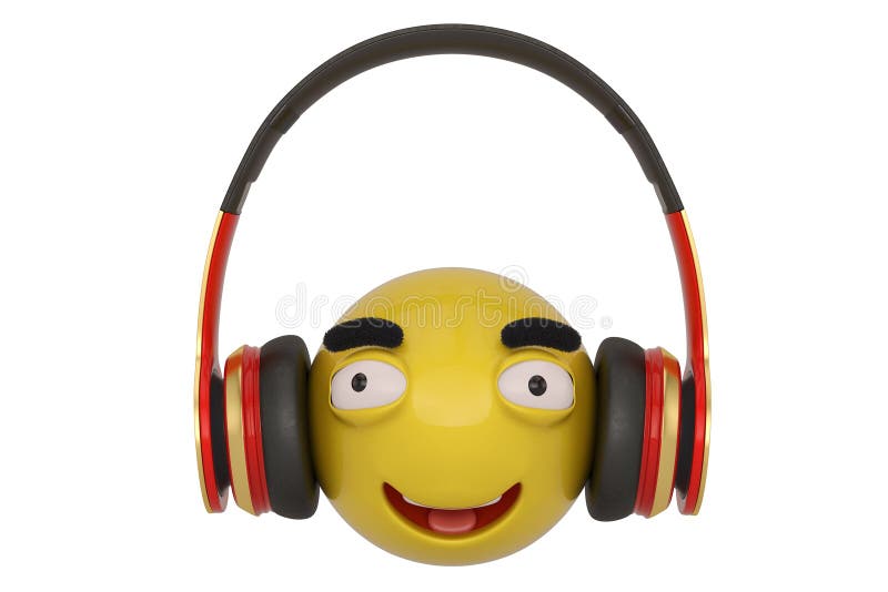 Emoticon with Headphones Listen Music Stock Illustration - Illustration ...