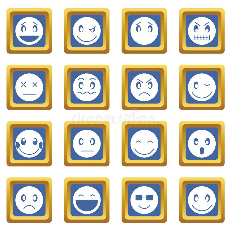Emoticon icons set blue stock vector. Illustration of icon - 98006677