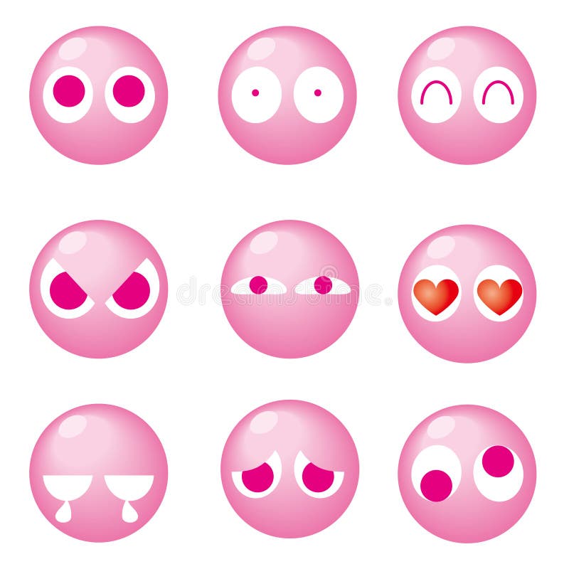 Emoticon lindo 9set - rosa ilustración del vector. Ilustración de humor ...