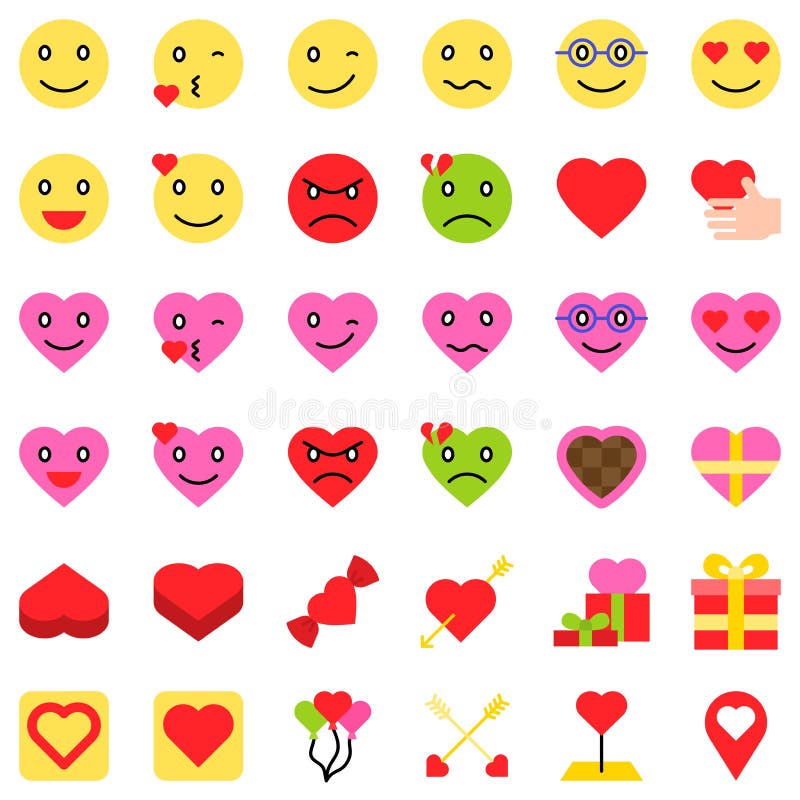 Emoticon and Love Related Vector Icon Set, Filled Style Icon Stock ...
