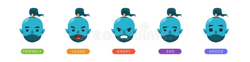 Emoticon Set of the Blue Genie. Isolated Vector Illustration Stock ...