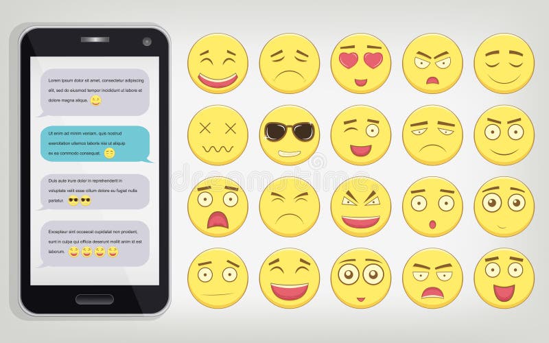 Emoticon Set with Phone. Emoticon for Web Site, Chat, Sms. Modern Flat ...