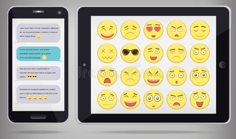 Emoticon Set with Realistic Phone and Tablet PC. Emoticon for Web Site ...
