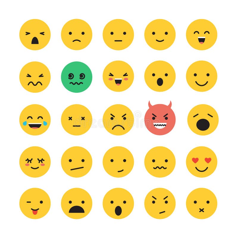 Emoticon Smile Face Icon Set Vector Illustration Isolated on White ...