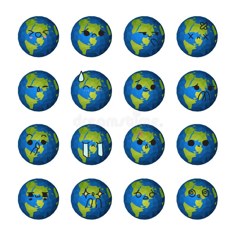 Emoticon World - Face World Lowpoly Cute Vector Design Stock Vector ...