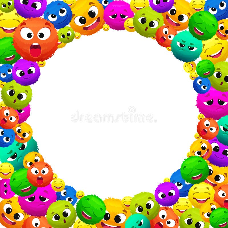 Emoticons in Circle Frame Round Geometrical Frame with Colored Fur ...