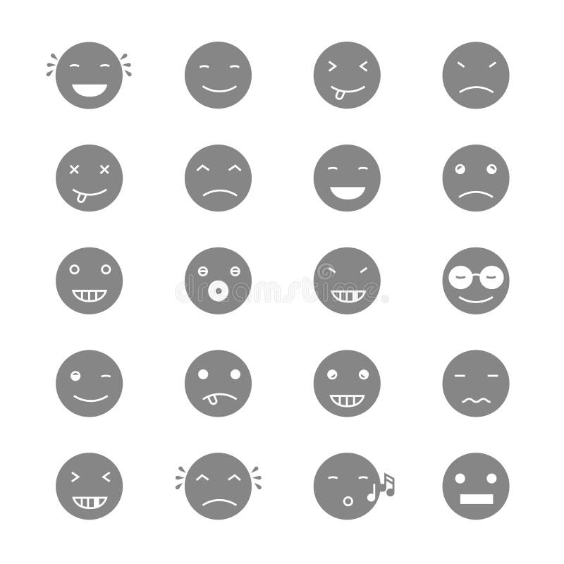 Emoticons Collection. Set of Emoji. Flat Monochrome Style. Different ...