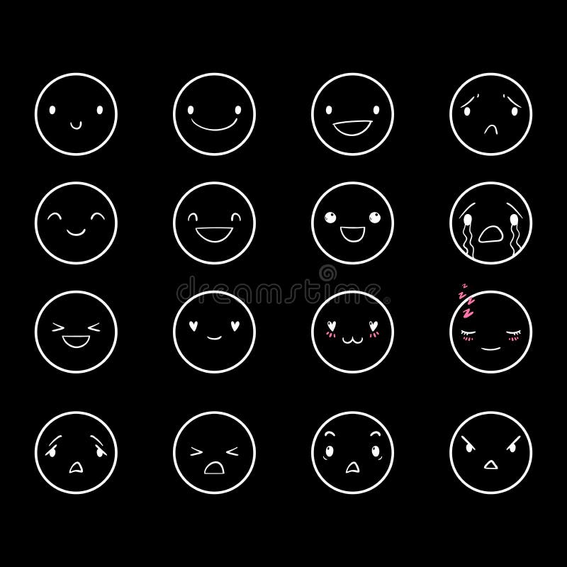 Emoticons Doodle Round Black 2 Stock Illustrations – 3 Emoticons Doodle ...