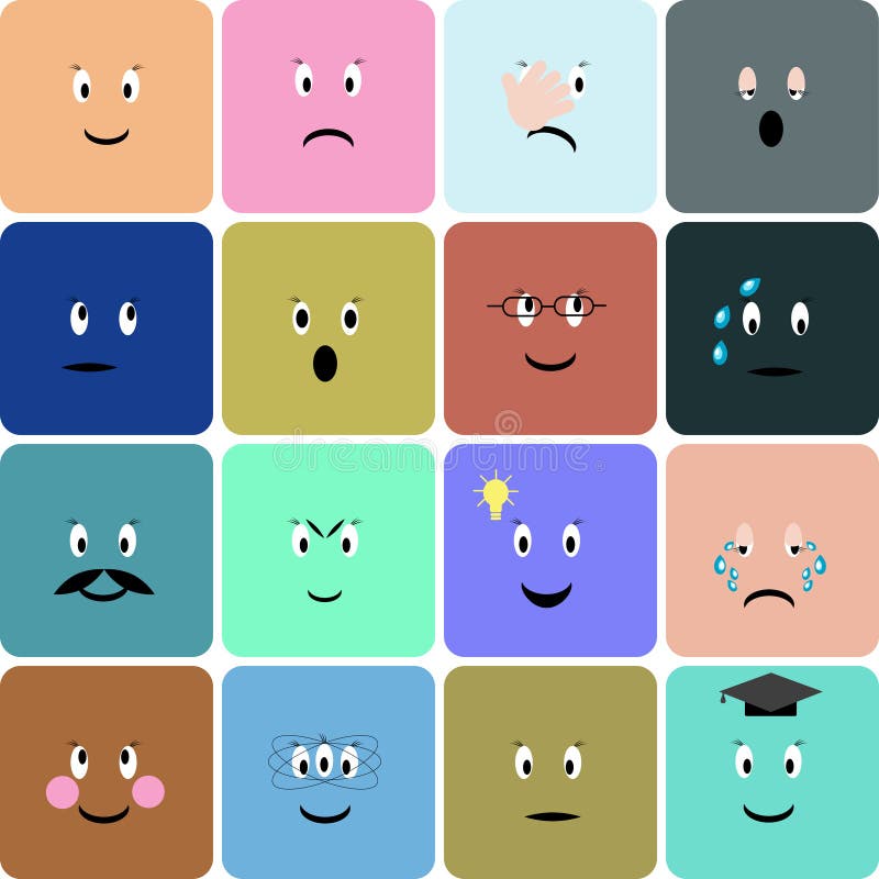 Set Of Colorful Emoticons, Square Emoji Flat. Stock Vector ...