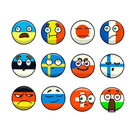 Emoticons with Flags of Different Countries Set of 12 Pieces. Vector ...