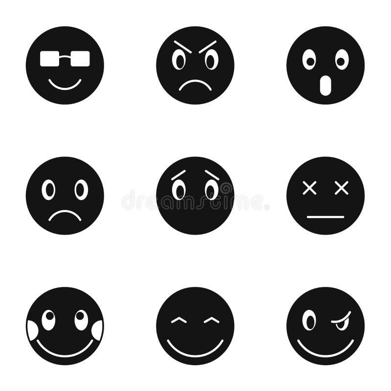 Emoticons Icons Set, Simple Style Stock Vector - Illustration of joke ...