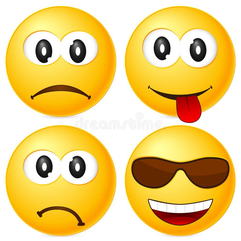 Set of Smiley Face Icons or Yellow Emoticons with Different Facial ...