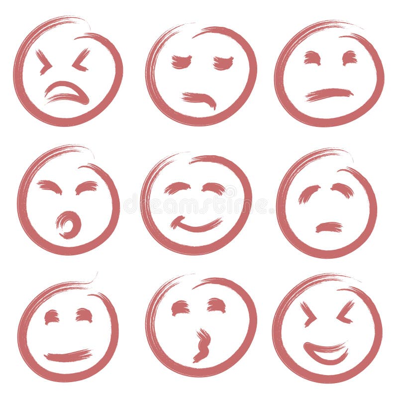Emoticons. Set of Nine Red Abstract Textured Vector Emoticons Stock ...
