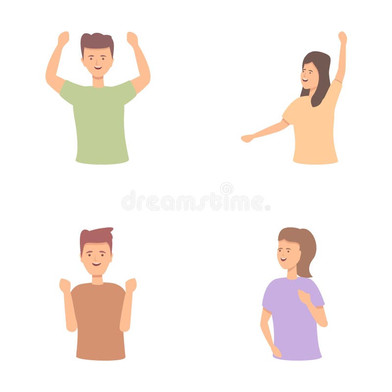 Emotion Delight Icons Set Cartoon Vector. Glad Character with Positive ...