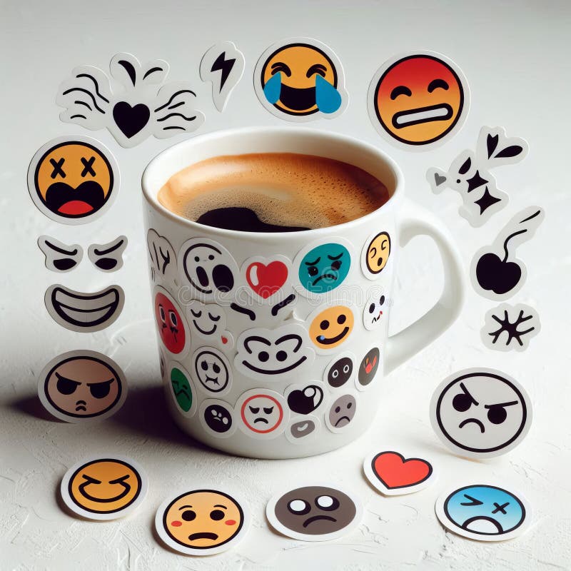 Emotion Emojis on Coffee Cup. Stock Illustration - Illustration of ...