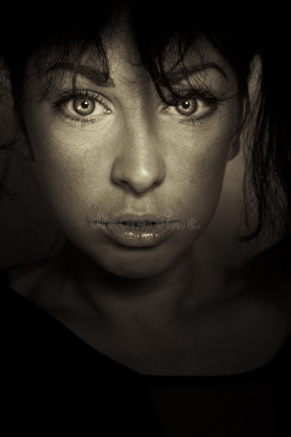 Emotion Expression Dark Girl Face Stock Photo - Image of gothic, girl ...